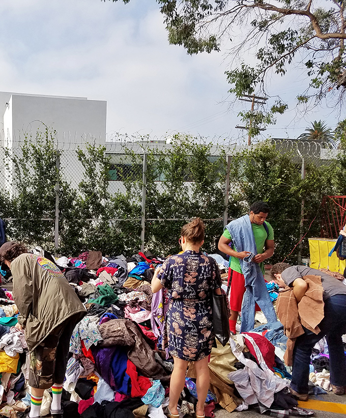 Fashion archaeology in action: determined diggers sift through layers of fabric history, hoping to unearth that one-dollar wonder.