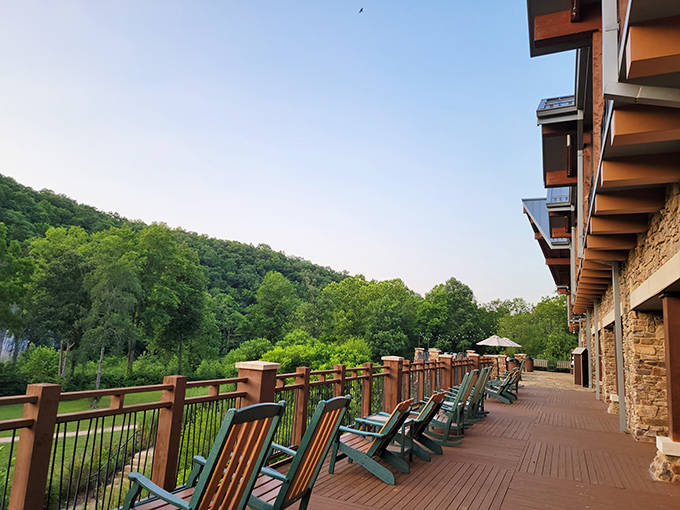 The lodge's deck chairs aren't just seats&mdash;they're front-row tickets to the best show in Missouri: sunset over the Ozark hills.