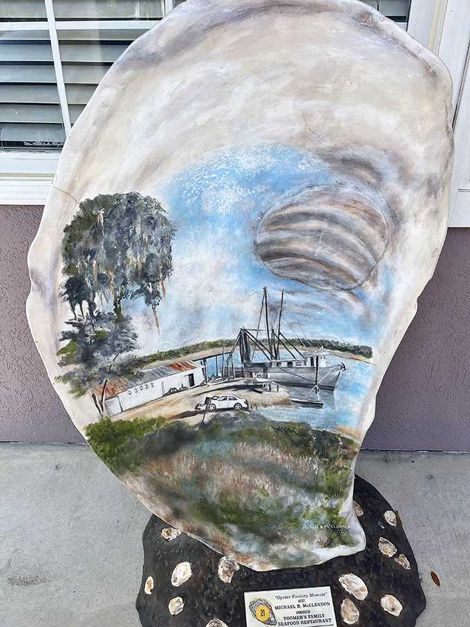Art meets appetite on this painted oyster shell &ndash; a Lowcountry landscape that captures the soul of Bluffton's seafood heritage in brushstrokes.