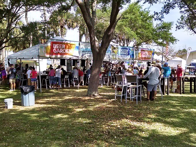 The beer garden at Fort Pierce's festivals becomes the town's living room, where strangers become friends over cold brews and shared shade.