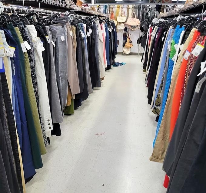 The pants aisle stretches like an endless horizon of possibilities &ndash; somewhere in there is the perfect pair of jeans.