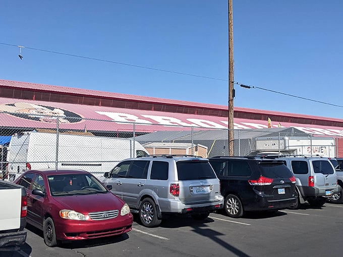 The packed parking lot tells the story before you even enter&mdash;this is where locals know the real Las Vegas shopping happens.