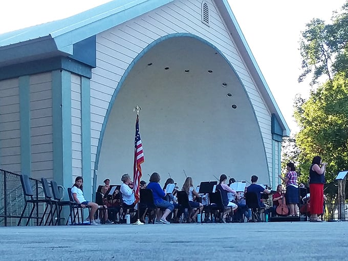 The bandshell hosts everything from summer concerts to patriotic celebrations. Music sounds better when enjoyed on lawn chairs with neighbors and homemade lemonade. 
