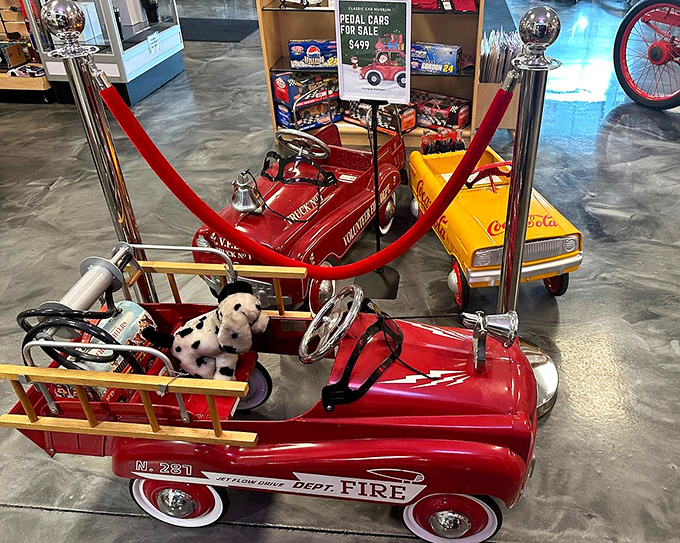 Childhood dreams in miniature form. These pedal cars remind us that our love affair with automobiles starts long before we reach the gas pedal.