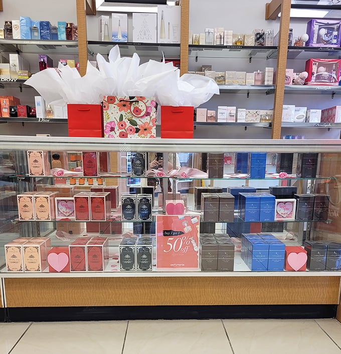 The perfume counter: where 50% off means you can smell like a celebrity for half the usual price of smelling like a celebrity.