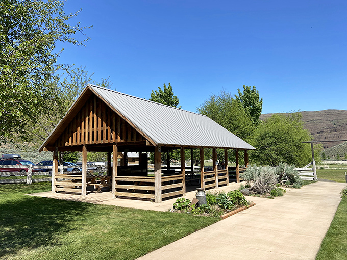 This picnic pavilion promises lunches with a view that makes your usual break room seem like cruel and unusual punishment. 