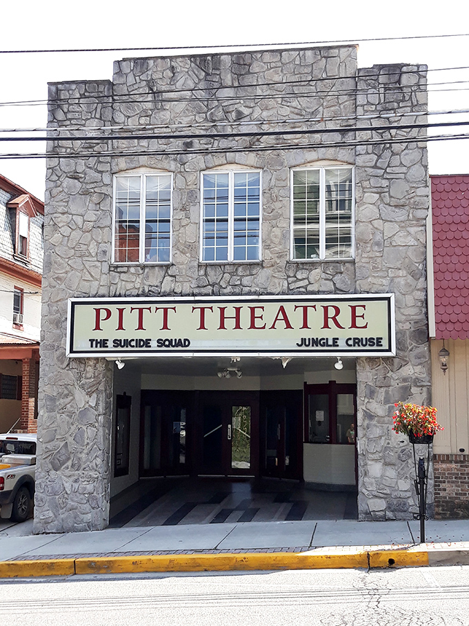 The Pitt Theatre's stone facade has likely witnessed first dates, first kisses, and first exposures to cinematic classics for generations of Bedford residents.