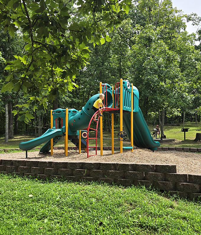 Even the playground equipment seems to acknowledge it can't compete with the natural jungle gym of billion-year-old boulders nearby.