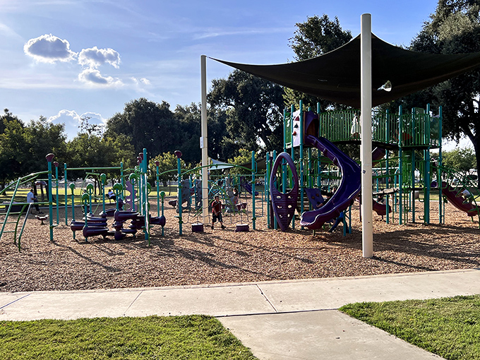 Plaza Park's playground offers what today's kids desperately need&mdash;actual physical activity that doesn't require charging a device overnight. 