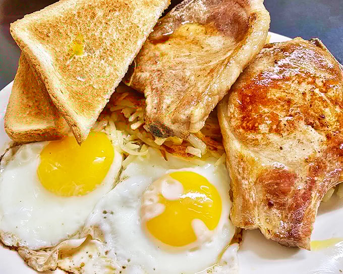 Pork chops and eggs&mdash;the breakfast of champions who plan to conquer mountains or just the Monday morning meeting. Either way, you're properly fueled.