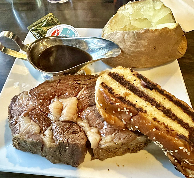 Prime rib with au jus isn't dinner; it's a ceremony where beef is the guest of honor and that sauce is liquid luxury.