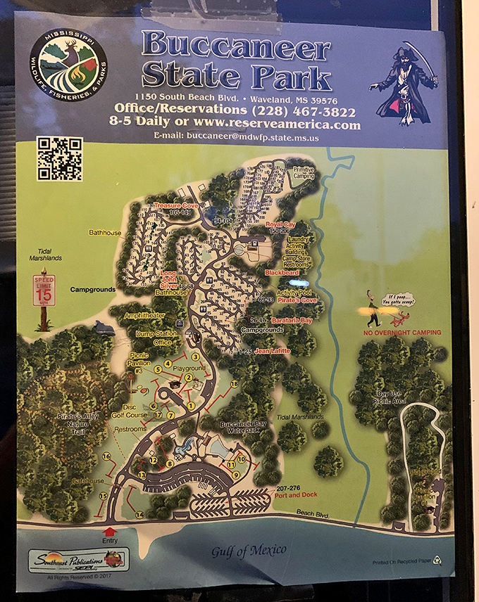 X marks the spot! This treasure map of Buccaneer State Park ensures you won't miss a single adventure during your visit.