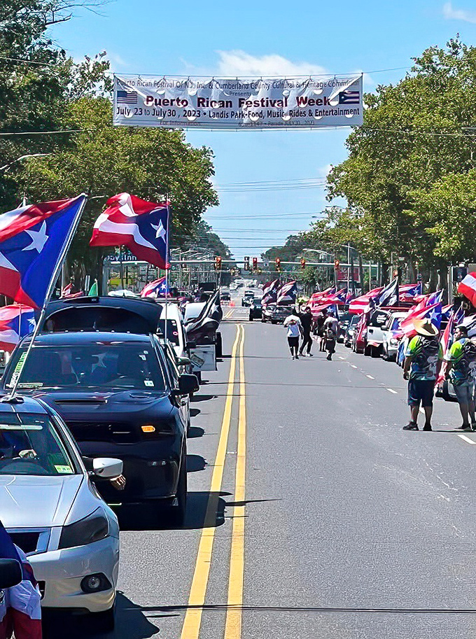 The Puerto Rican Festival transforms Landis Avenue into a vibrant celebration of culture, flags waving proudly in a community that embraces its diverse heritage.