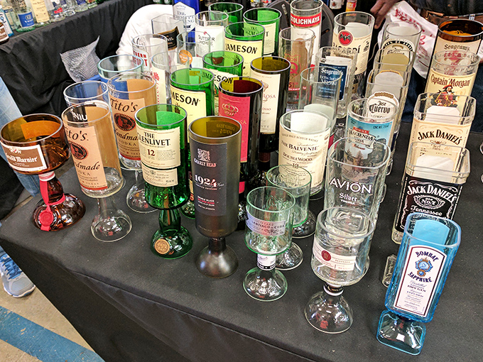 These upcycled liquor bottle glasses tell your dinner guests you're both environmentally conscious and know how to have a good time.