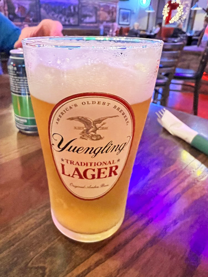 A cold Yuengling awaits, ready to wash down whatever comfort food masterpiece you've chosen from the menu.