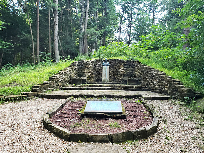 The Richard Lieber Memorial honors the visionary who saved these ancient ravines from logging, proving one person really can make a difference.