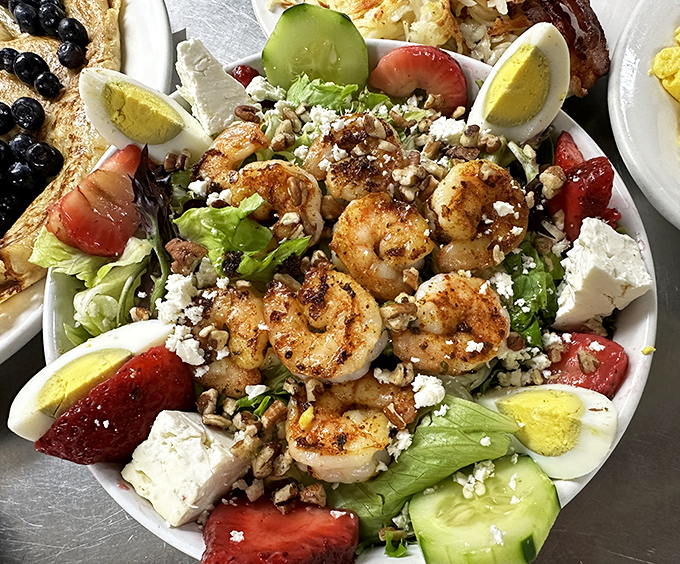 A salad that actually satisfies&mdash;grilled shrimp, fresh vegetables, and feta cheese creating the rare healthy option you'll crave rather than tolerate.
