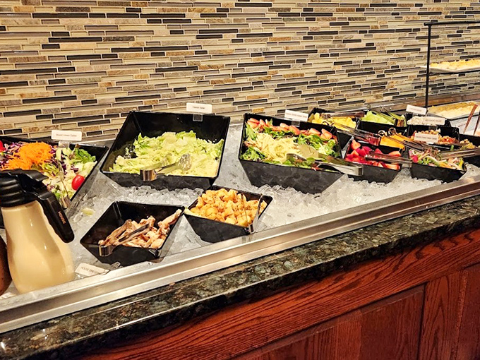 A salad bar that reminds you why buffets became popular in the first place&mdash;fresh ingredients waiting patiently on their ice beds for your selection.