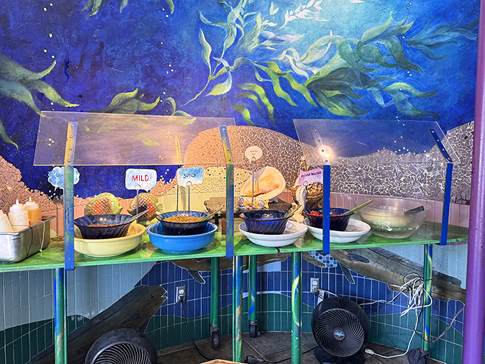 The underwater-themed salsa bar&mdash;where mild-mannered salsas transform into flavor superheroes for your waiting tacos.