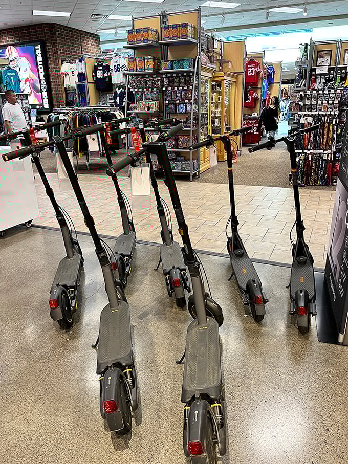 The modern urban chariot awaits. These scooters promise freedom between stores when your shopping bags become too cumbersome.