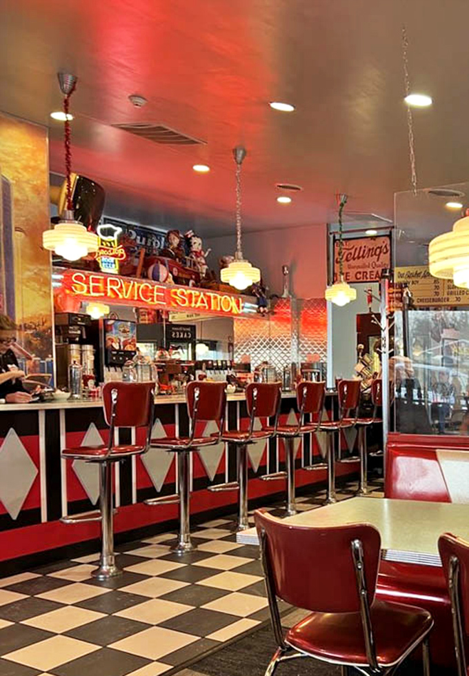 The "Service Station" counter &ndash; where coffee flows freely and breakfast is served all day, thank heavens.