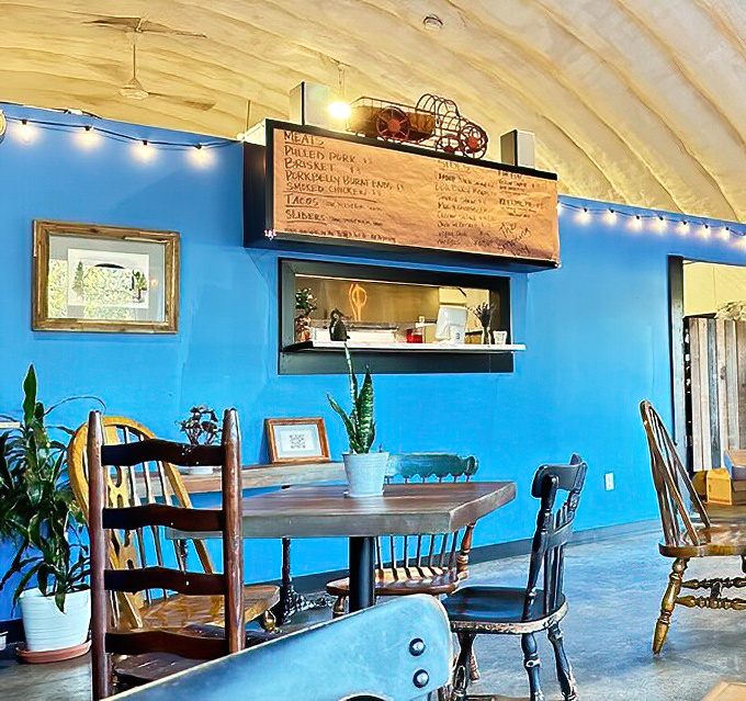 Blue walls provide the perfect backdrop for that menu board&mdash;a roadmap to deliciousness that guides hungry pilgrims to smoky salvation.