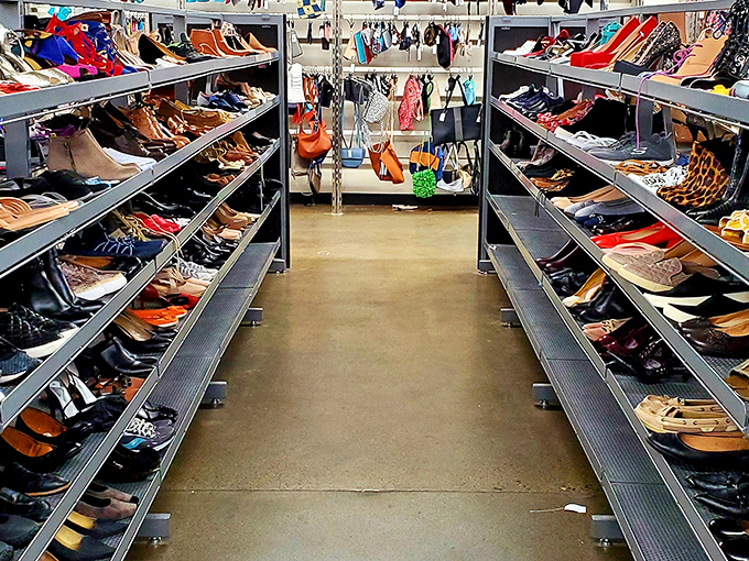 The shoe aisle stretches like a runway of possibility—each pair telling stories of where they've been and eagerly awaiting where you'll take them.