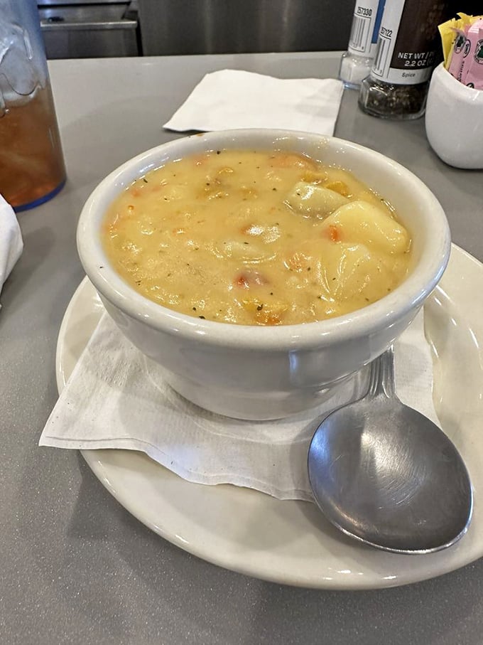 A bowl of chowder that doesn't need fancy garnishes to tell its story&mdash;just honest ingredients speaking volumes in every spoonful.