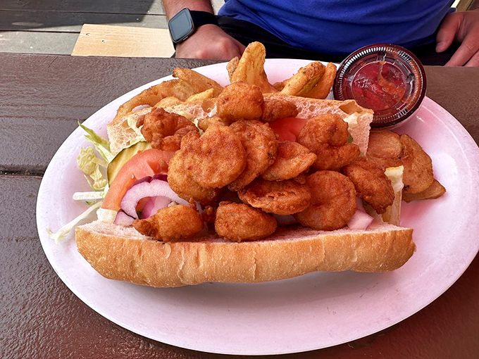 A po'boy that's anything but poor—loaded with crispy fried shrimp that would make New Orleans nod in approval.