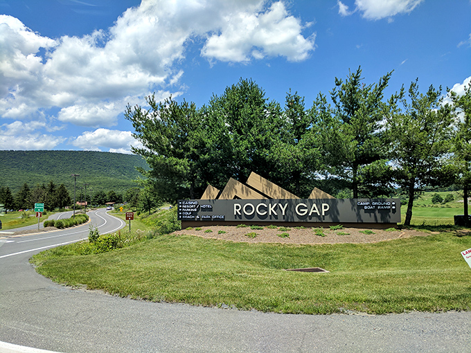 The entrance sign welcomes visitors with the understated confidence of a place that knows it doesn't need to oversell itself. Nature handles the marketing here. 