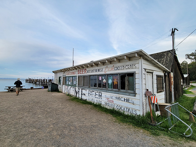 Faded signs on this historic building hint at refreshments once served, a ghost menu from California's past that still makes you oddly hungry.