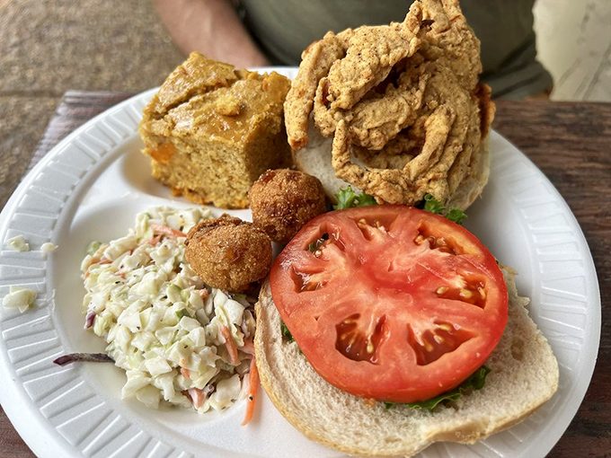 The sandwich that answers the question, "What if the ocean made a burger?" Soft shell crab: nature's way of saying you don't need to pick out the meat.