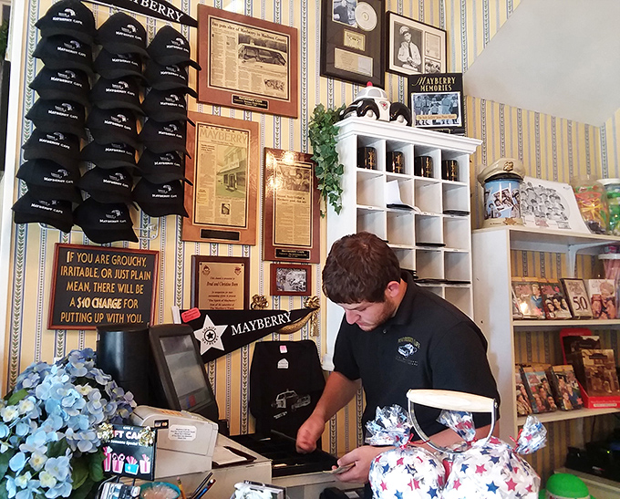 The gift shop corner offers a treasure trove of Mayberry memorabilia, where fans can take a piece of small-town charm home.