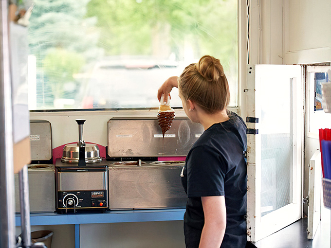 The soft-serve station stands ready for duty, promising creamy conclusions to your burger adventure – resistance is futile.