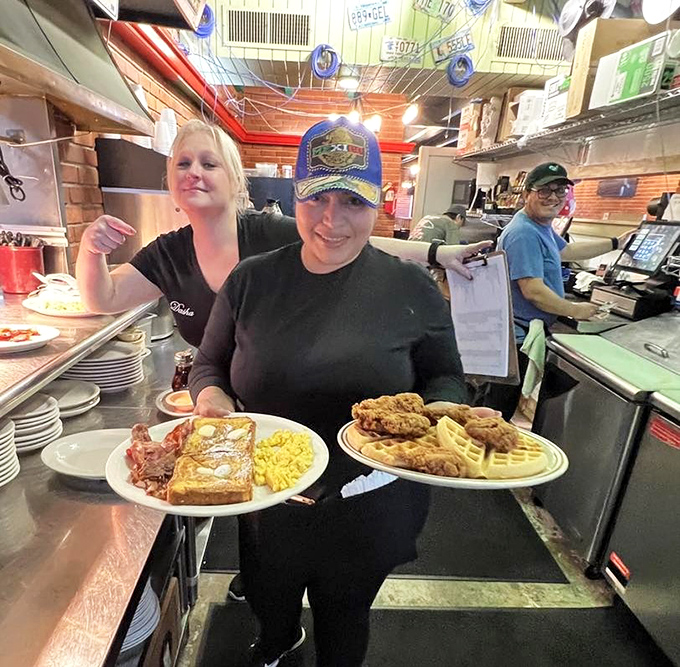 The kitchen crew serves up plates that could double as weightlifting equipment. When your breakfast requires two hands to carry, you know you're in the right place.