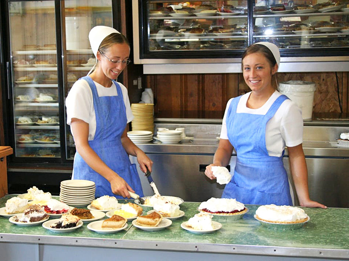 The pie ladies work their magic with practiced hands, creating desserts so good they've likely prevented family feuds and possibly started a few.
