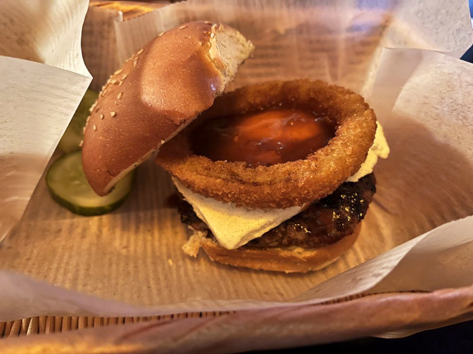 The Stanley's Blue Ribbon burger with its crowning onion ring &ndash; like a burger wearing a halo. Heavenly indeed.