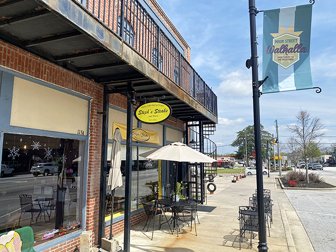 Steph's Steaks brings sidewalk dining charm to Main Street, where conversations with neighbors are always on the menu.
