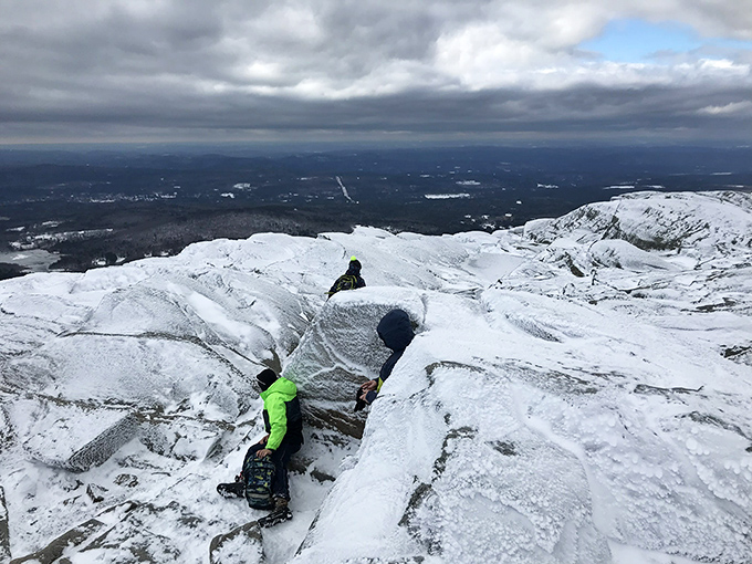 Winter transforms Monadnock into nature's ice sculpture garden. The brave souls climbing here earn bragging rights that last until spring.