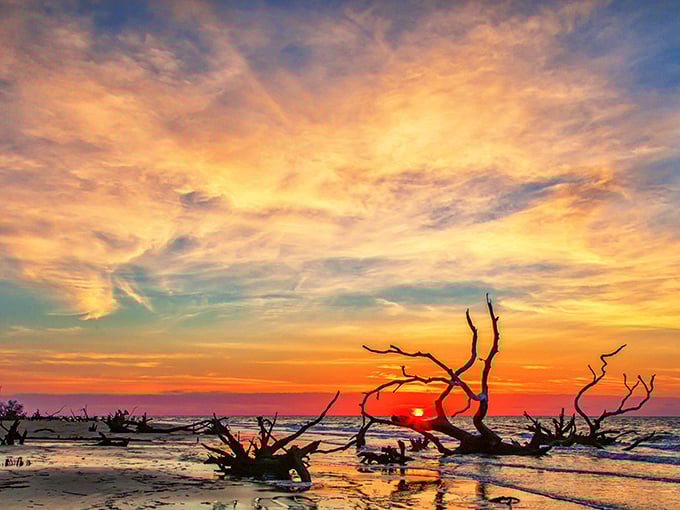 Sunset transforms Boneyard Beach into a technicolor dreamscape. Even Ansel Adams would trade his black and white for this palette.
