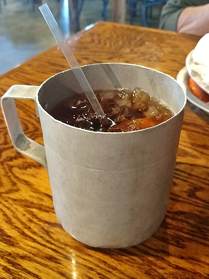 Sweet tea in an aluminum cup&mdash;the unofficial state beverage of Mississippi, served properly cold and sweet enough to make your fillings ache.