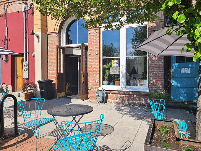 Sidewalk seating invites lingering conversations over coffee, where the price of admission is simply being neighborly.