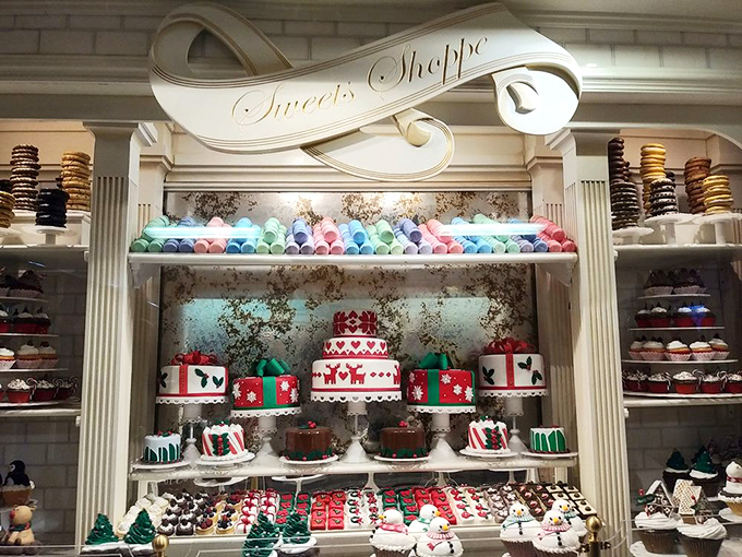 The Sweets Shoppe display would make Willy Wonka consider a career change. These treats look too perfect to eat, but that won't stop you from trying.