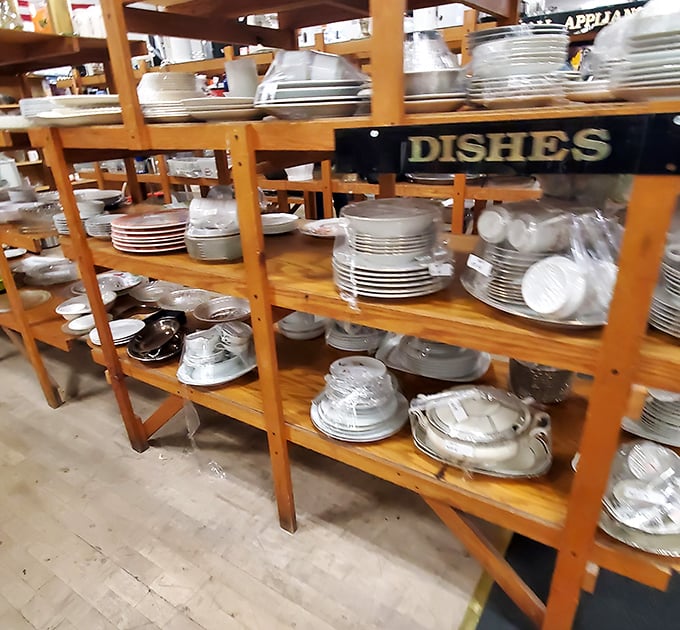 Stack after stack of dishes and serving platters wait to host your next holiday gathering without breaking the bank.