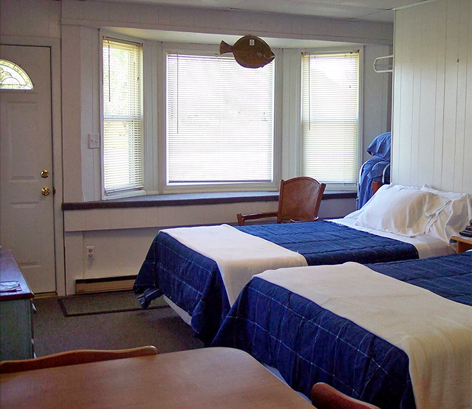 Inside the Wachapreague Inn, nautical blues echo the waters outside. The perfect place to rest after a day of exploring or pretending to know how to fish.