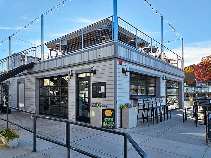 The Barge offers waterfront dining with a rooftop that screams summer evening perfection louder than words.