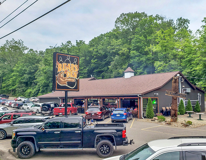 The Bear's Den Steakhouse draws crowds for good reason. When a restaurant has a bear statue outside, you know they're serious about portion sizes.