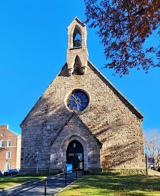 This stone church looks like it was plucked from the English countryside&mdash;a spiritual sanctuary with stained glass that's survived more history than your grandmother's recipes.
