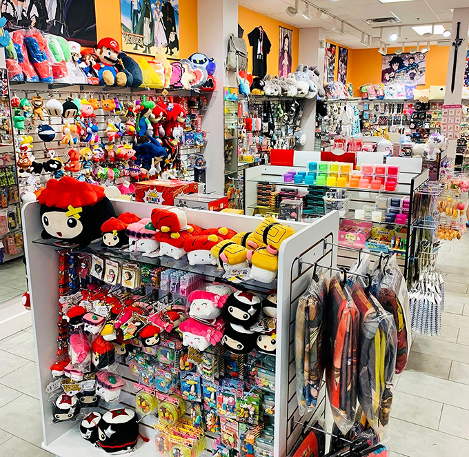 A toy store explosion that would make any inner child squeal with delight. Hello Kitty and friends stand guard over a kingdom of cuteness.