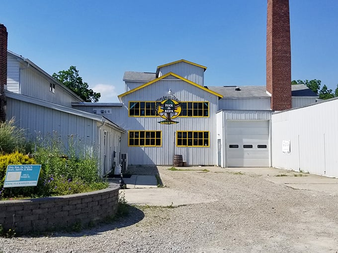 Yellow Springs Brewery's industrial charm belies the craft happening inside. Those yellow window frames hint at the golden goodness being brewed within.